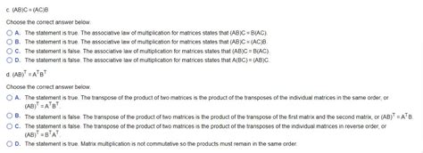 Solved Let A B And C Be Arbitrary Matrices For Which The Chegg