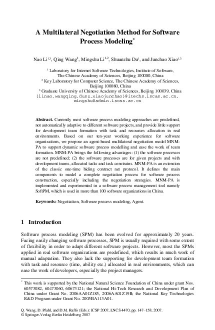 Pdf A Multilateral Negotiation Method For Software Process Modeling