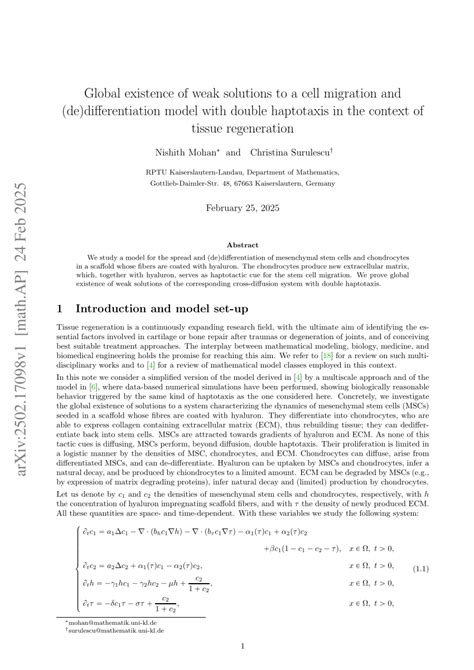 Pdf Global Existence Of Weak Solutions To A Cell Migration And De