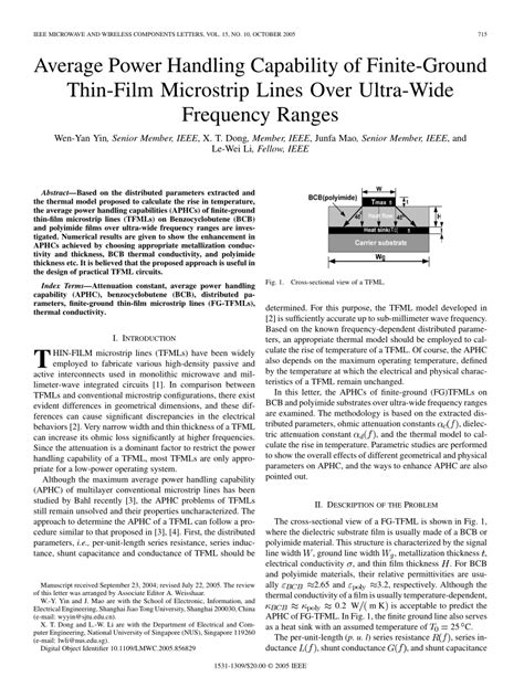 Pdf Average Power Handling Capability Of Finite Ground Thin Film Microstrip Lines Over Ultra
