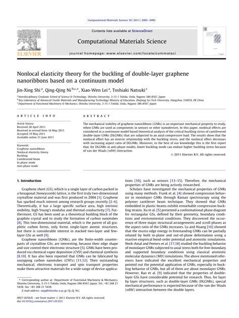Pdf Nonlocal Elasticity Theory For The Buckling Of Double Layer Graphene Nanoribbons Based On