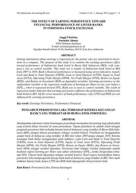 Pdf The Effect Of Earning Persistence Toward Financial Performance Of