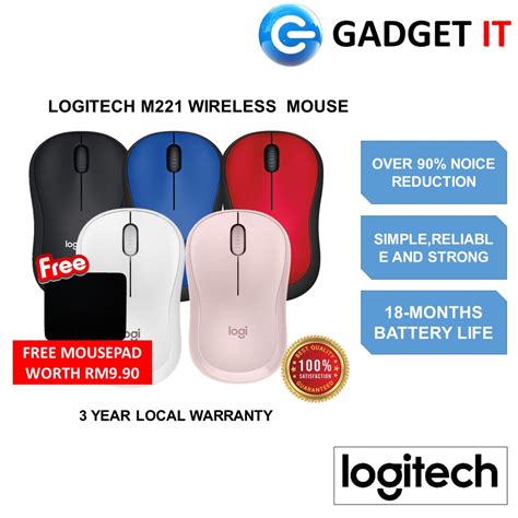 Logitech M221 Silent Wireless Mouse Charcoal Blue Red White Rose Mse Lgt M221 Shopee