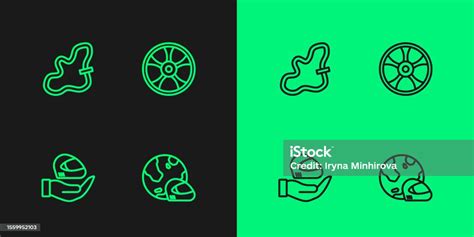 자동차 아이콘에 대한 라인 레이싱 헬멧 트랙 및 알로이 휠을 설정하십시오 벡터 거리에 대한 스톡 벡터 아트 및 기타 이미지 거리 검은색 경쟁 Istock