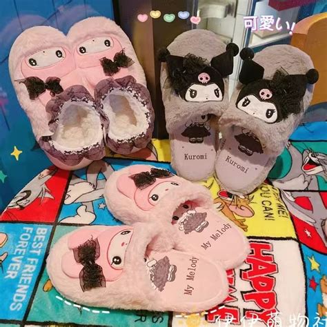 산리오 캐릭터 극세사 겨울 슬리퍼 종 마이멜로디쿠로미 실내화