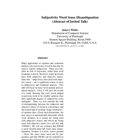 Subjectivity Word Sense Disambiguation Acl Anthology