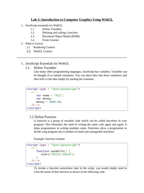 Lab1 Introduction To Computer Graphics Using Webgl Pdf Document