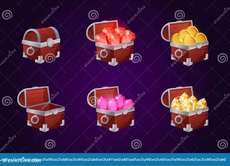 Game Treasure Chest Ui Gems And Coins Golden Pirate Asset Isolated