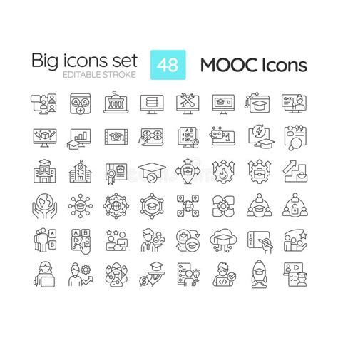 2d Editable Black Big Icons For Representing Mooc Stock Vector