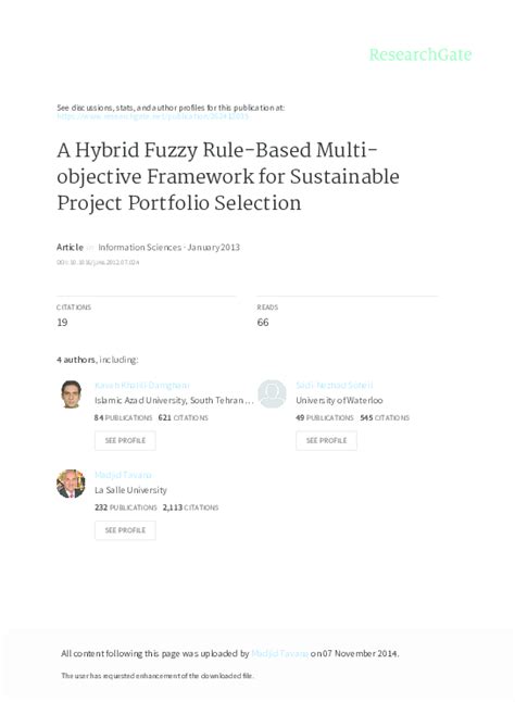 Pdf A Hybrid Fuzzy Rule Based Multi Criteria Framework For Sustainable Project Portfolio Selection
