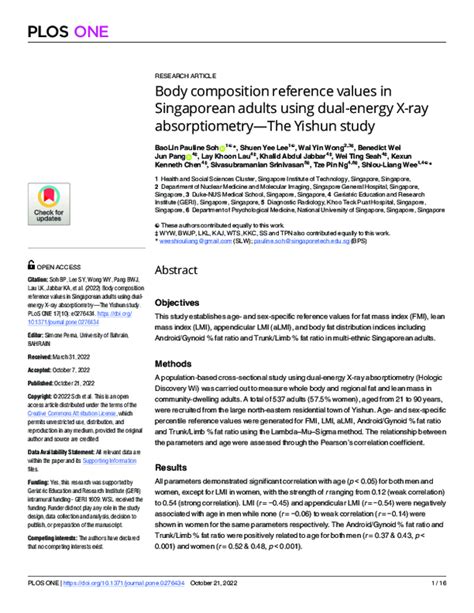 Pdf Body Composition Reference Values In Singaporean Adults Using