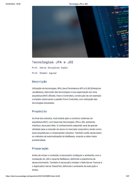 Tecnologias Jpa E Jee Pdf Model View Controller Mvc Classe