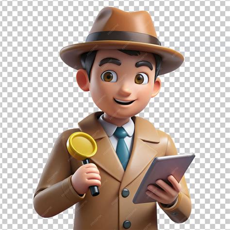 Dessin Animé De Détective En 3d Résolvant Une énigme Complexe Dessin