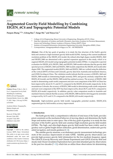 Pdf Augmented Gravity Field Modelling By Combining Eigen6c4 And