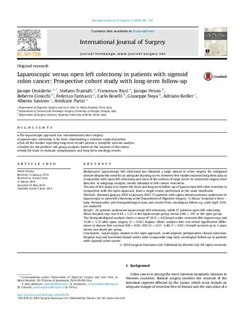 Pdf Laparoscopic Versus Open Left Colectomy In Patients With Sigmoid Colon Cancer Prospective