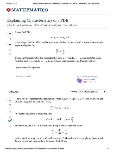 Partial Differential Equations Explaining Characteristics Of A Pde