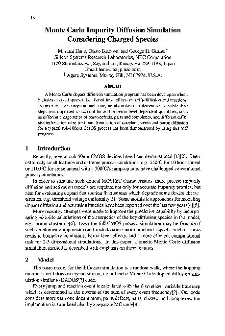 Pdf Monte Carlo Impurity Diffusion Simulation Considering Charged Species