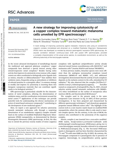 (PDF) A new strategy for improving cytotoxicity of a copper complex toward metastatic melanoma ...