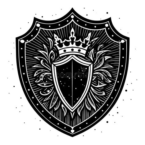 Ornate Black and White Shield with Royal Crown Emblem Stock ...