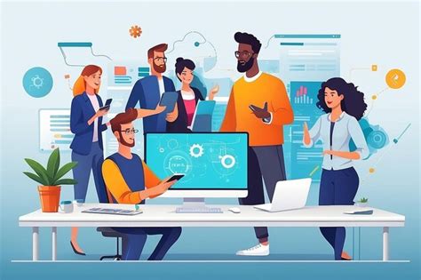 business people creative team using electronic computer digital device