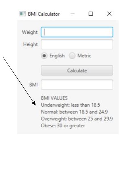 Solved Using Javafx Do A Bmi Calculator To Calculate And Display The User Course Hero