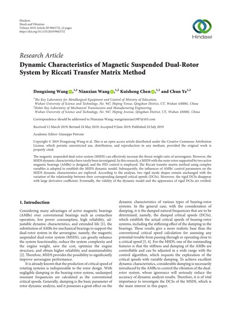 Pdf Dynamic Characteristics Of Magnetic Suspended Dual Rotor System