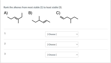 Solved Rank the alkenes from most stable (1) to least stable | Chegg.com