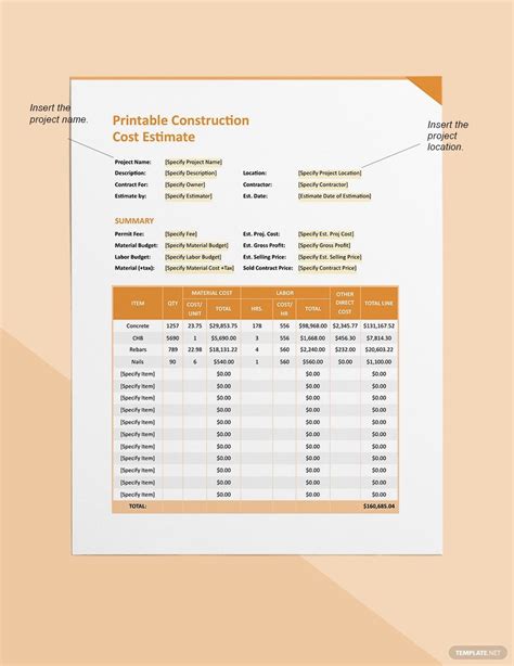 Free Printable Construction Cost Estimate Template AD Affiliate Construction Printable