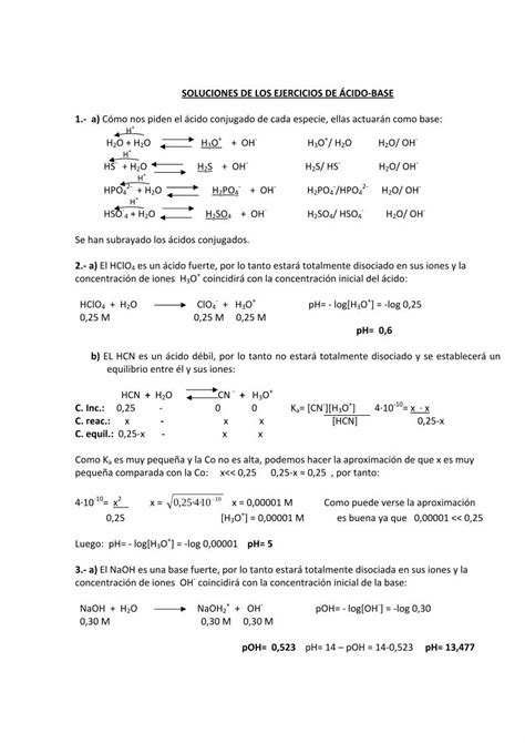 (PDF) SOLUCIONES DE LOS EJERCICIOS DE ÁCIDO BASE 1. a) H · PDF ...