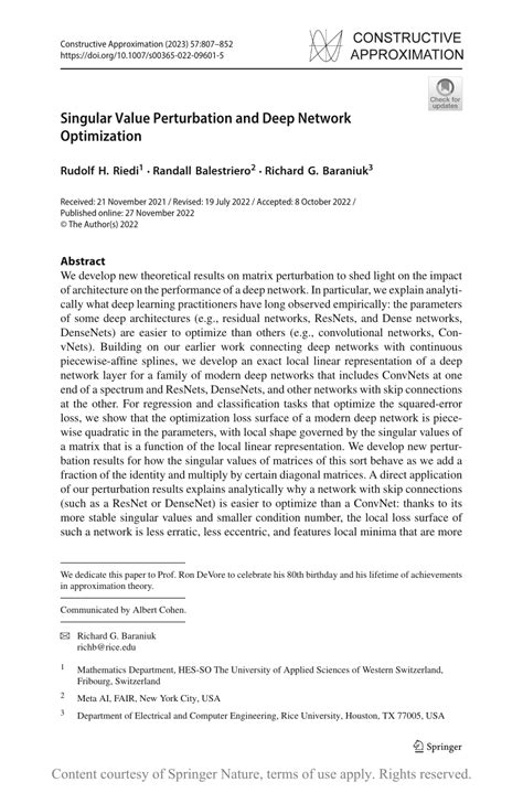 Pdf Singular Value Perturbation And Deep Network Optimization