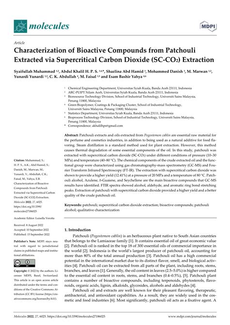 Pdf Characterization Of Bioactive Compounds From Patchouli Extracted Via Supercritical Carbon