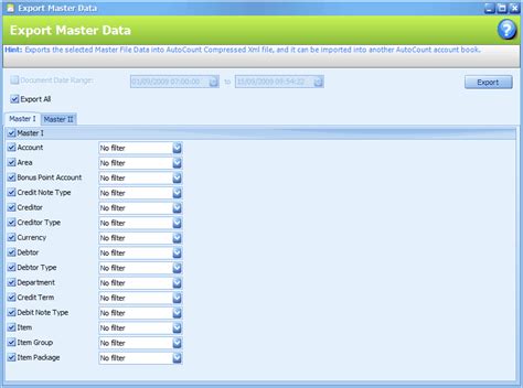 Export Master Data