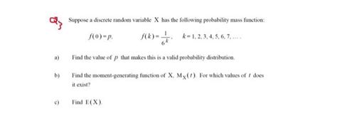 Solved Suppose A Discrete Random Variable X Has The Chegg
