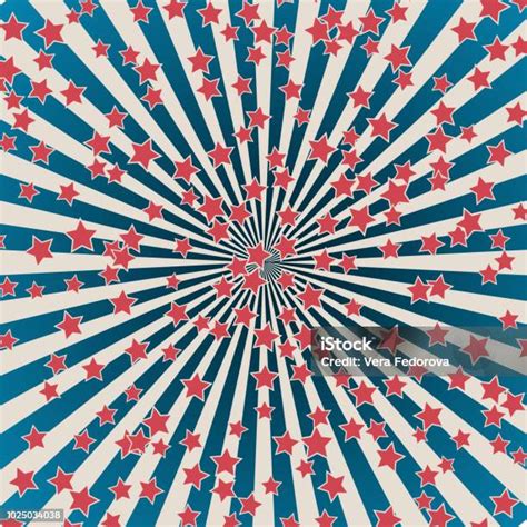 미국 독립 기념일 7 월 또는 현충일 배너의 4 레트로 애국 벡터 일러스트입니다 동심 줄무늬 그리고 미국 국기의 색상에 색종이 별 0명에 대한 스톡 벡터 아트 및 기타