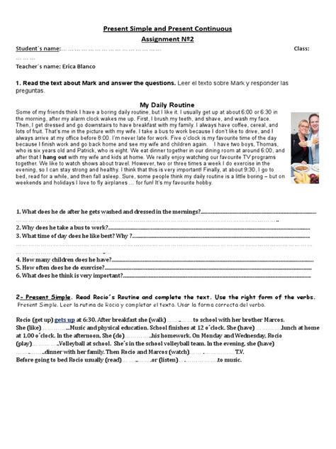 Present Simple And Continuous Assignment Pdf