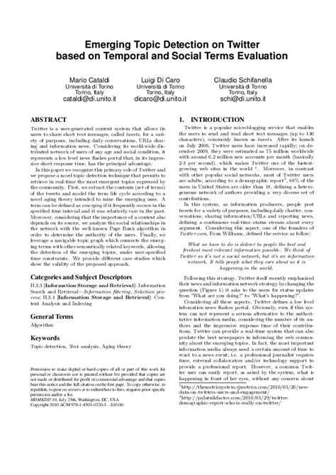 Pdf Emerging Topic Detection On Twitter Based On Temporal And Social Terms Evaluation