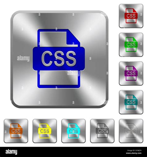 CSS File Format Engraved Icons On Rounded Square Glossy Steel Buttons