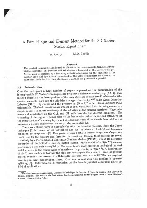 PDF A Parallel Spectral Element For The Three Dimensional Navier Stokes Equations
