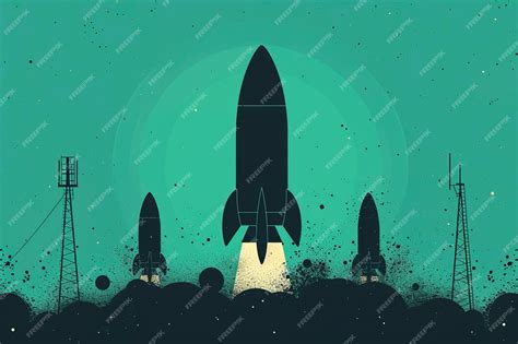 Premium Photo A Flat Illustration Of Black Rocket Silhouettes Against A Turquoise Background