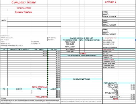 Labor Invoice Free Excel Template Db Excel Com
