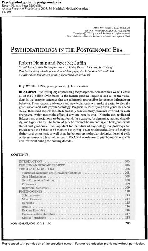 Pdf Psychopathology In The Postgenomic Era