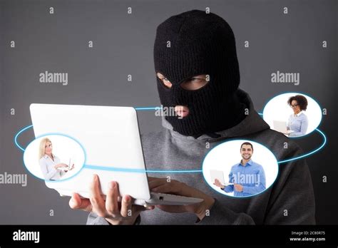 Internet Security Concept Hacker Stealing Data From Other Computers