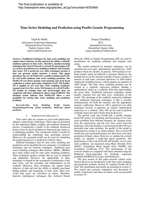 Pdf Time Series Modeling And Prediction Using Postfix Genetic Programming