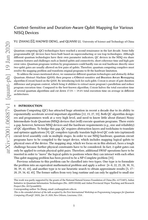 Pdf Context Sensitive And Duration Aware Qubit Mapping For Various