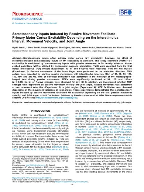 Pdf Somatosensory Inputs Induced By Passive Movement Facilitate