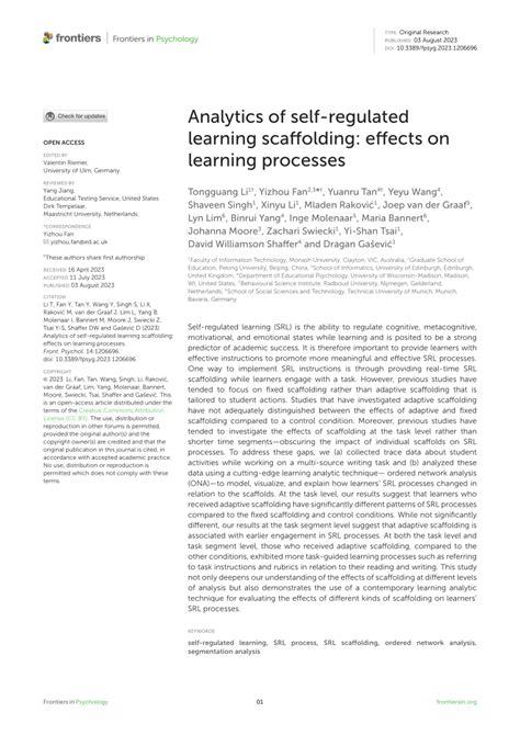 Pdf Analytics Of Self Regulated Learning Scaffolding Effects On Learning Processes