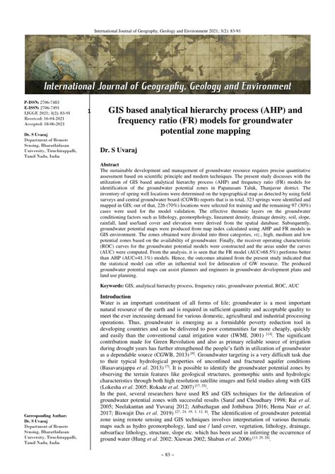 Pdf Gis Based Analytical Hierarchy Process Ahp And Frequency Ratio Fr Models For