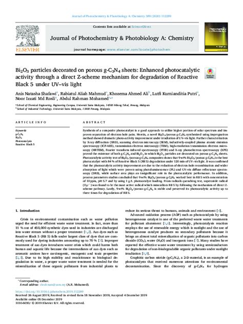 Pdf Bi2o3 Particles Decorated On Porous G C3n4 Sheets Enhanced