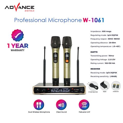 Mic Wireless Advance Mic W Mic Karaoke Profesional Dual Microphone Wireless Uhp Digital