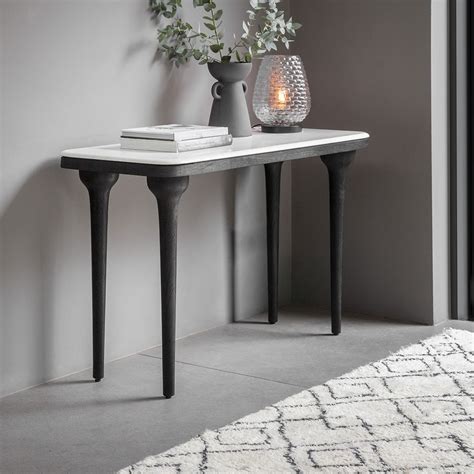 Cone White Marble And Black Solid Wood Console Table Atkin And Thyme Atkin And Thyme